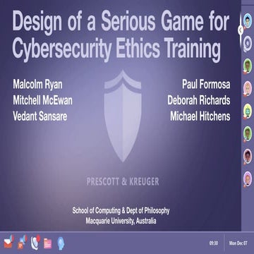 Design of a Serious Game for Cybersecurity Ethics Training | PDF