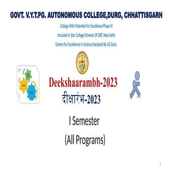 Induction Program for I Sem Students of BA, BCom BSc @ Govt VYT Durg | PPTX