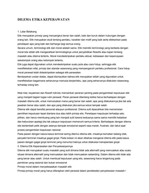 Dilema etik keperawatan & model pemecahan masalah | DOCX