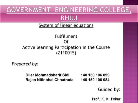 System Of Linear Equations Ppt