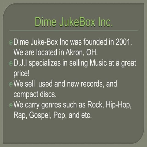 Dime Juke Box Inc | PPTX