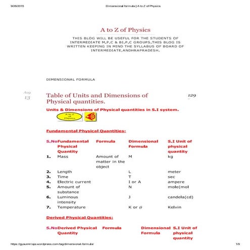 Dimensional formulas | PDF
