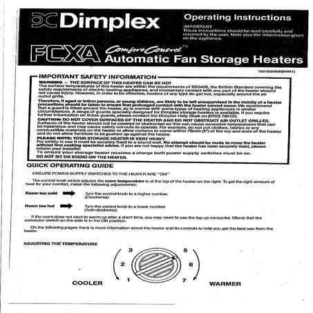 Dimplex fcx24a instructions | PDF