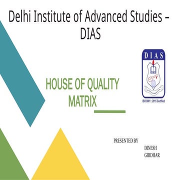 House of Quality matrix of washing machine | PPTX