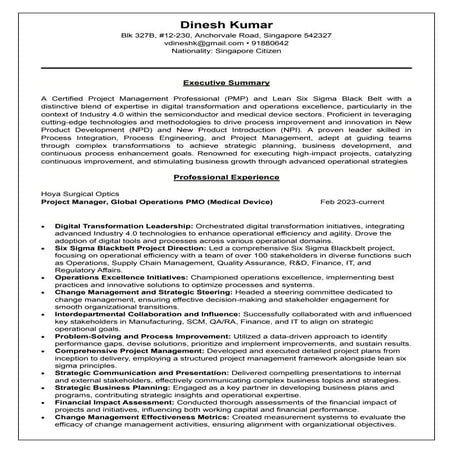 Dinesh Kumar: Experienced Medical Device Project Manager Resume | PDF