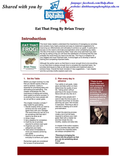 21 Lessons from Eat That Frog by Brian Tracy: An Infographic | PDF