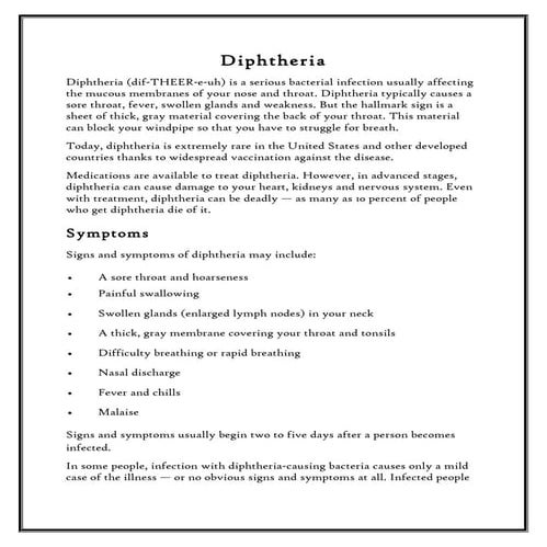 Diphtheria | DOC | Infectious Diseases | Diseases and Conditions