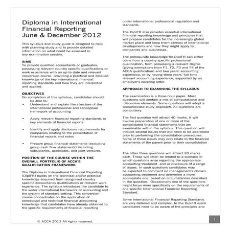 Syllabus & study guide for DipIFRS 2012 | PDF