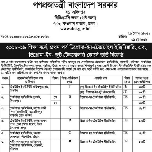 Diploma in-textile-admission-circular-2018 | PDF