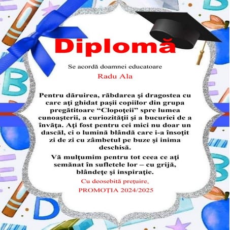 Diploma pentru educatoare.docx adio gradinita | DOCX