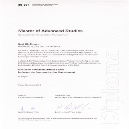 Diploma huerlimann master of advanced studies fhnw in corporate ...
