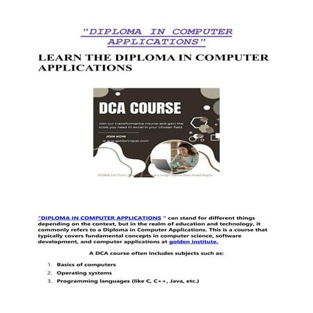 JION DIPLOMA IN COMPUTER APPLICATION COURSES | PDF | Programming ...