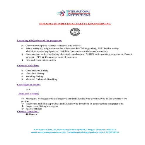 Diploma in industrial_safety_engineering | PDF | Civil Engineering ...