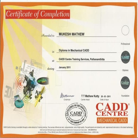 Diploma in mechanical cadd certificate | PDF