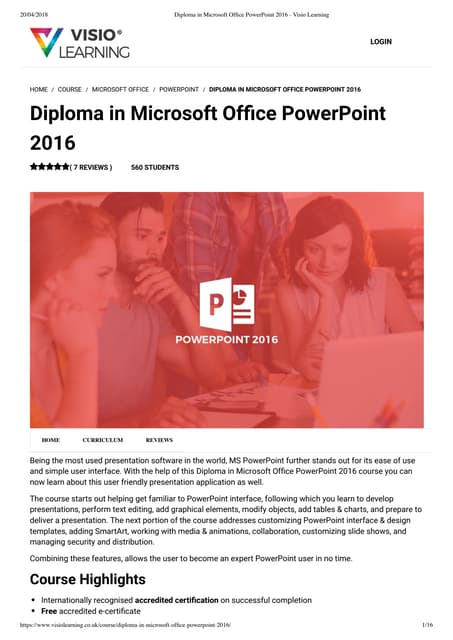 Diploma in Microsoft Office PowerPoint 2016 - Visio Learning | PDF | Desktop Publishing ...
