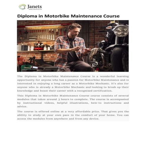 Diploma in motorbike maintenance course | DOCX