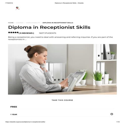 Diploma In Receptionist Skills - Edu Kite | Pdf