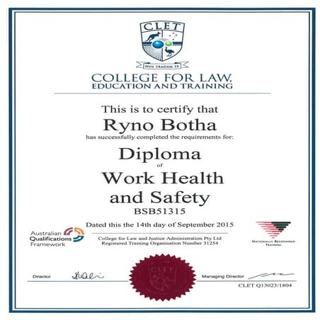 Diploma of work health and safety | PDF