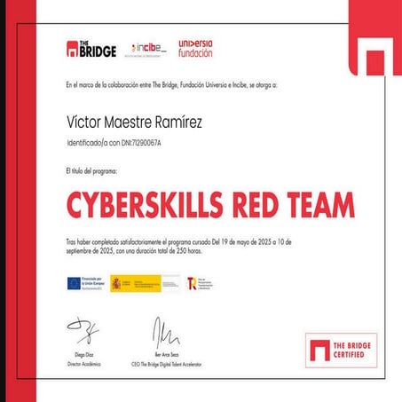 Diploma Victor Maestre Ramírez - CyberSkills Red Team | PDF
