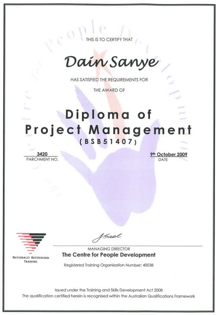 Dain Sanye - Agile Project Management Practitioner certification | PDF