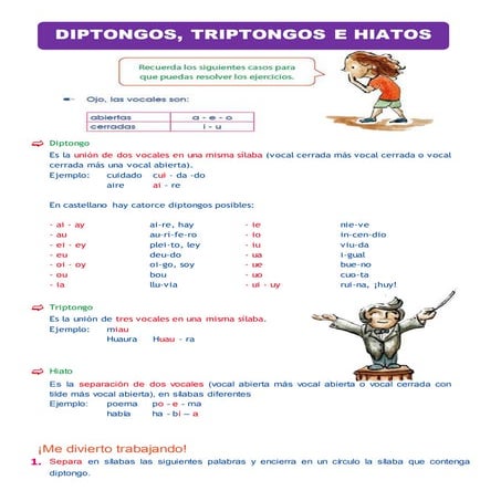 Hojas De Trabajo Sobre Diptongos Vocálicos Identificamos La