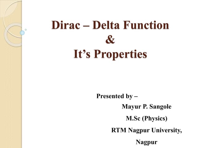 Dirac Delta Function Pptx Physics Science