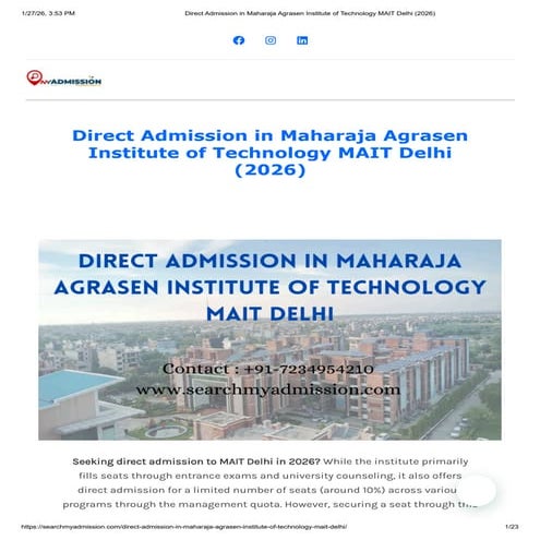 Direct Admission in Maharaja Agrasen Institute of Technology MAIT Delhi ...