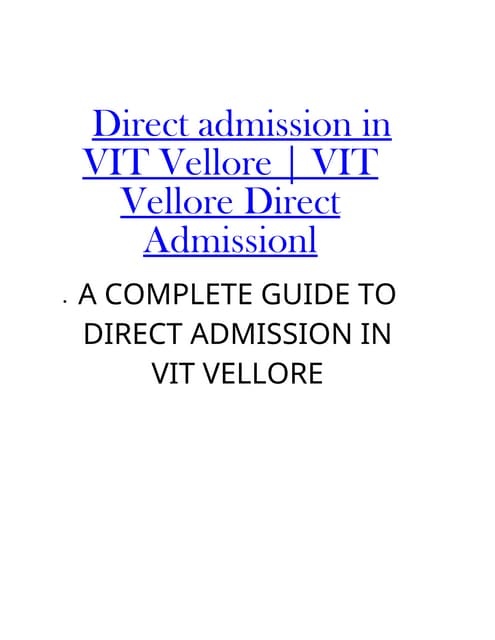 Direct admission in VIT Vellore | VIT Vellore Direct Admission | PDF Direct admission in VIT Vellore | VIT Vellore Direct Admission | PDF