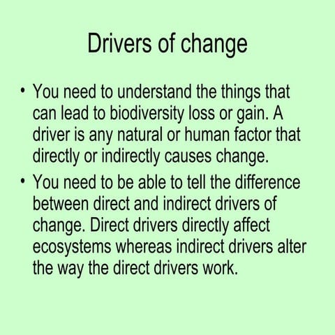 Direct And Indirect Drivers of Biodiversity | PPT