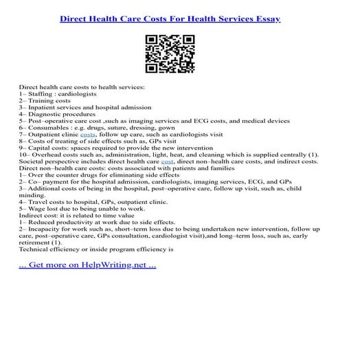 Direct Health Care Costs For Health Services Essay | PDF
