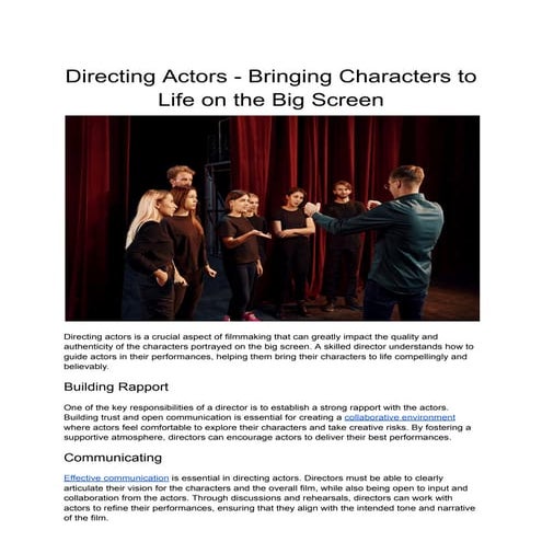 Directing Actors - Bringing Characters to Life on the Big Screen | PDF