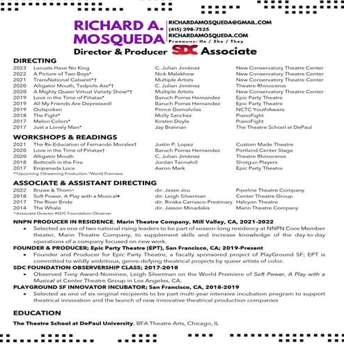 Richard Mosqueda's Directing Resume | PDF