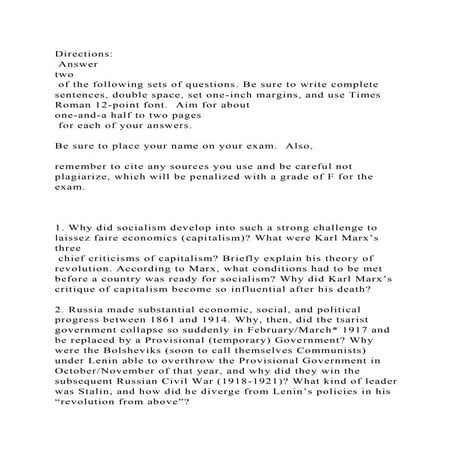 Directions Answer two of the following sets of questions. Be .docx