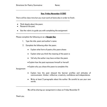 Directions for poetry summative | PDF