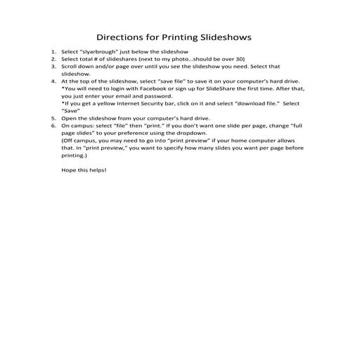 Directions for printing slideshows | PDF