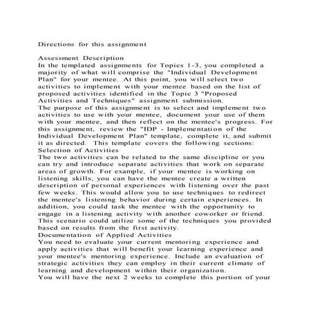 Directions for this assignmentAssessment DescriptionIn the t | DOCX