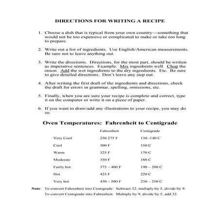 Directions for writing a recipe | DOCX
