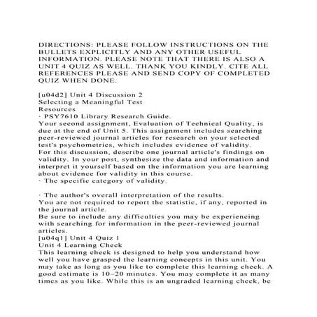 DIRECTIONS PLEASE FOLLOW INSTRUCTIONS ON THE BULLETS EXPLICITLY A.docx