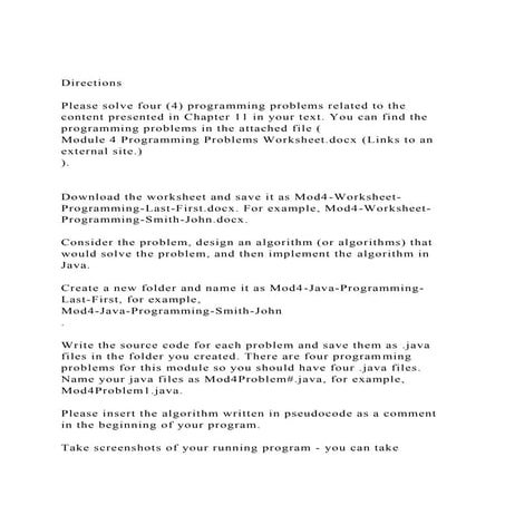DirectionsPlease solve four (4) programming problems related.docx