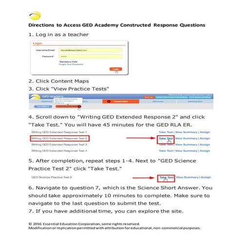 Directions to Access GED Academy Constructed Responses | DOCX ...