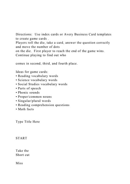 Directions Use index cards or Avery Business Card templates .docx Directions Use index cards or Avery Business Card templates .docx