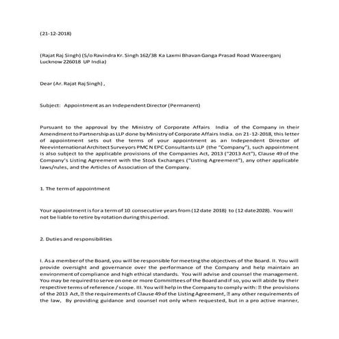 Director appointment letter | DOCX