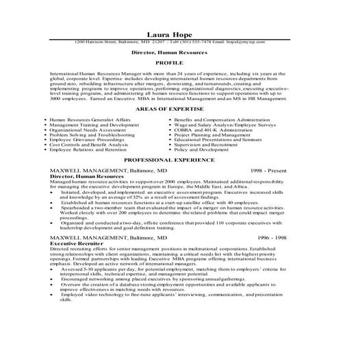 Director, human resources (best) CV template | DOCX