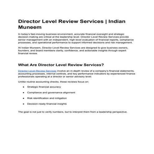 Director Level Review Services | Indian Muneem | PDF