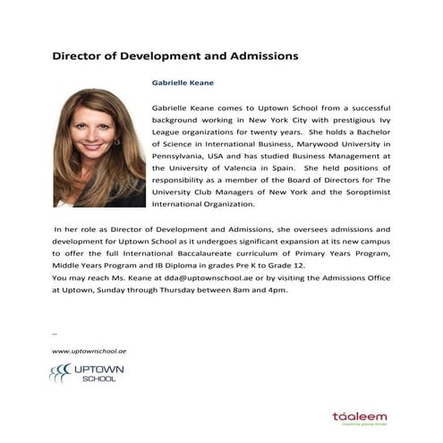 Director of Development and Admissions - Uptown School | PDF