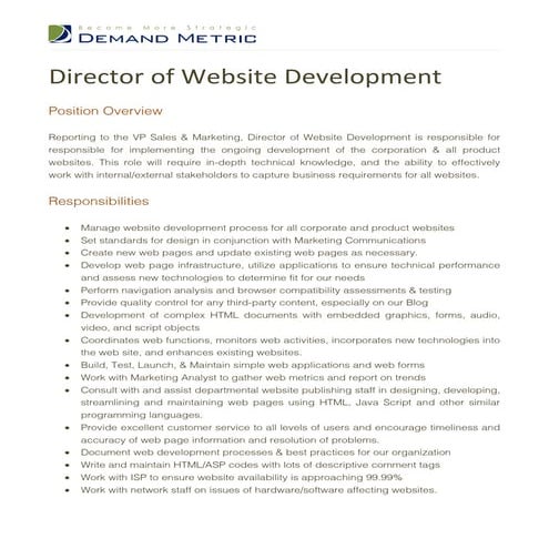 Director of Website Development Job Description | DOC