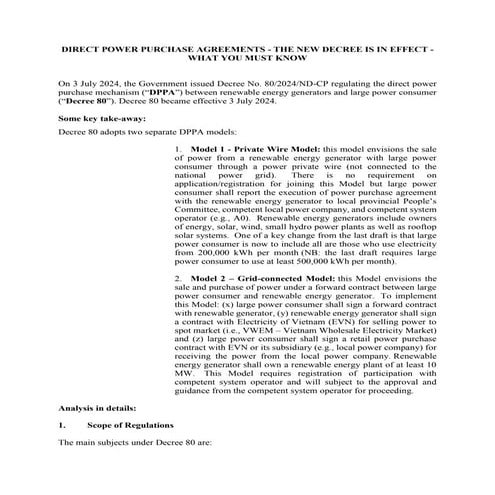 DIRECT POWER PURCHASE AGREEMENTS - THE NEW DECREE IS IN EFFECT - WHAT ...