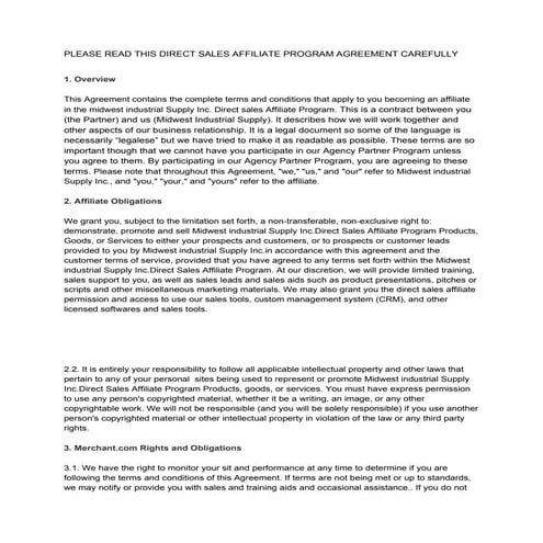 Direct sales affiliate program agreement | PDF