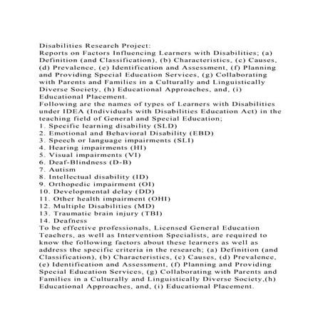 Disabilities Research ProjectReports on Factors Influencing Lea.docx ...