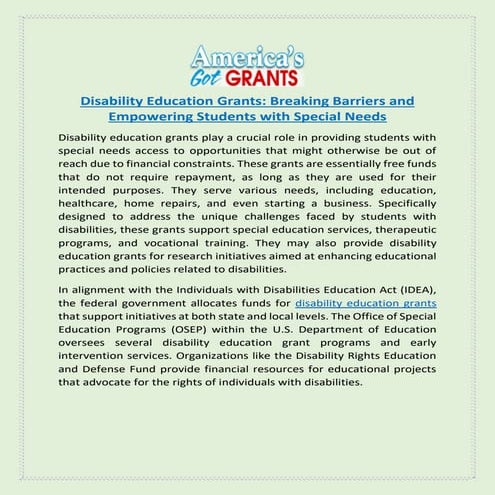 Disability Education Grants - Breaking Barriers and Empowering Students ...